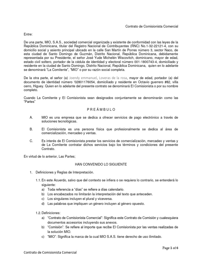 Contrato Agente Mio Joendy Emmanuel Loveras de La Rosa - Encrypted ...