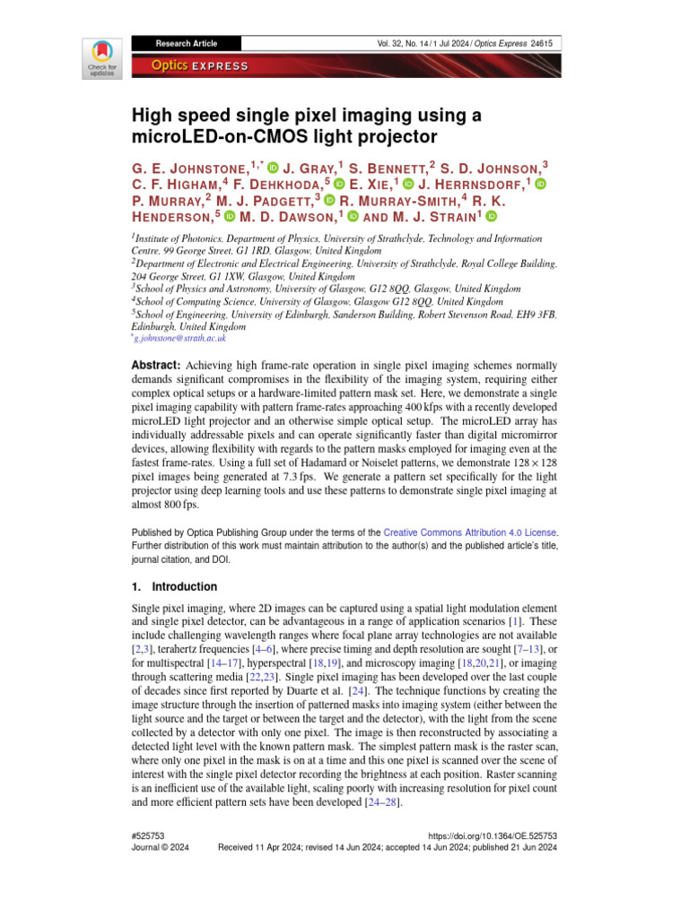 High Speed Single Pixel Imaging Using A MicroLED On CMOS | PDF | Image ... High Speed Single Pixel Imaging Using A MicroLED On CMOS | PDF | Image ...
