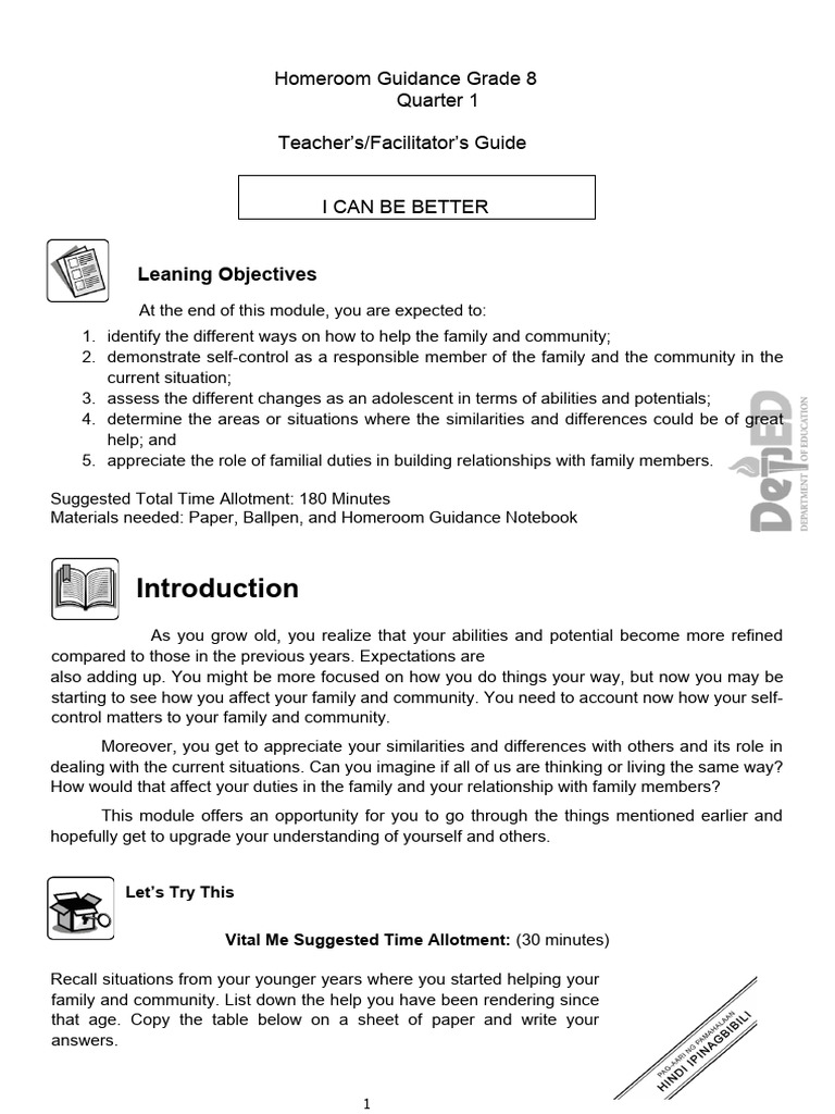 HG Grade 8 Quarter 1 | PDF | Emotions | Disciplines