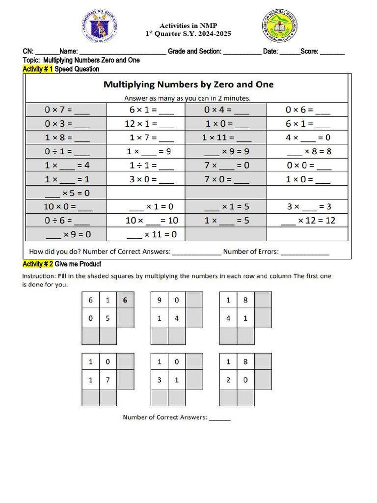 Activities in NMP (Multiplying Zero and One) | PDF | Business