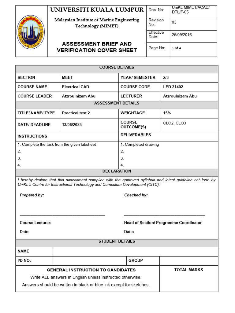 Electrical CAD Practical Test Brief | PDF | Laboratories
