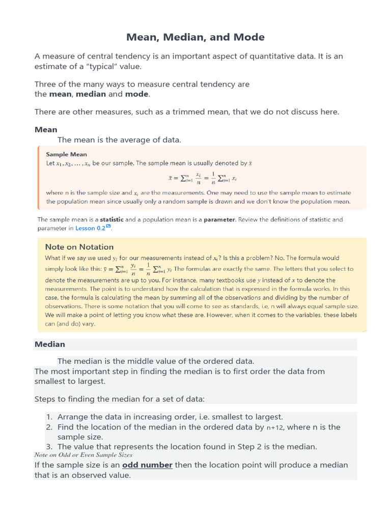 Measures of Central Tendency Discussion | PDF | Mean | Median