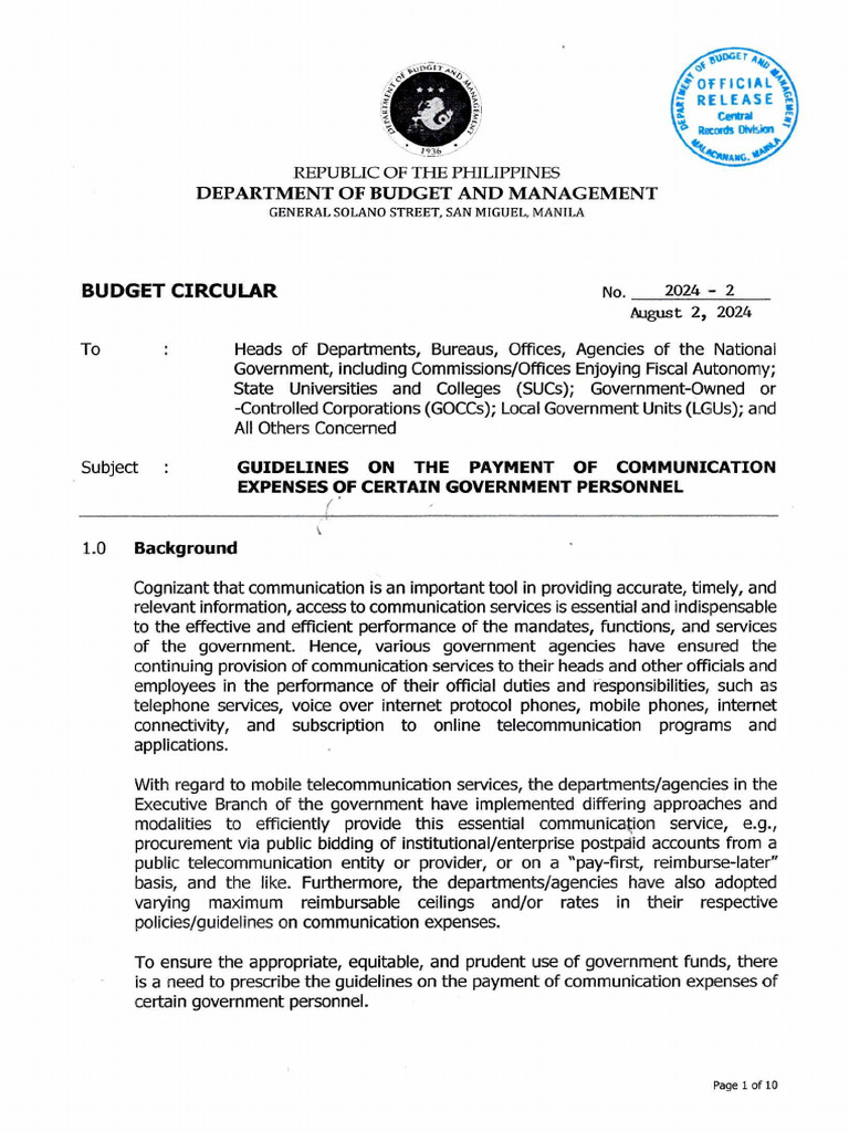 Budget Circular No 2024 2 Dated August 2 2024 Guidelines On The Payment ...