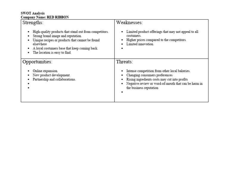 SWOT Analysis of Red Ribbon Bakery | PDF