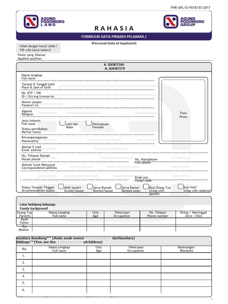 Formulir Data Pribadi Pelamar Saat Interview | PDF