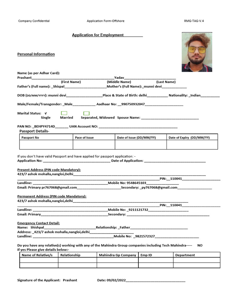 Offshore Employment Application Form | PDF | Justice | Crime & Violence