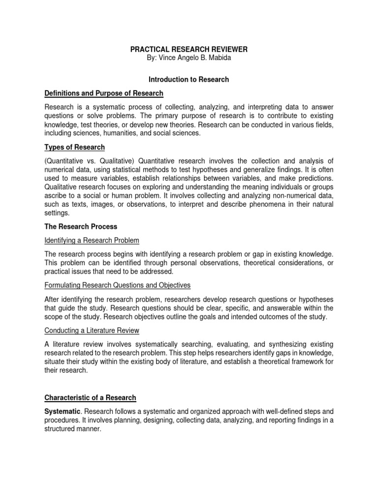 Practical Research Reviewer | PDF | Qualitative Research | Methodology