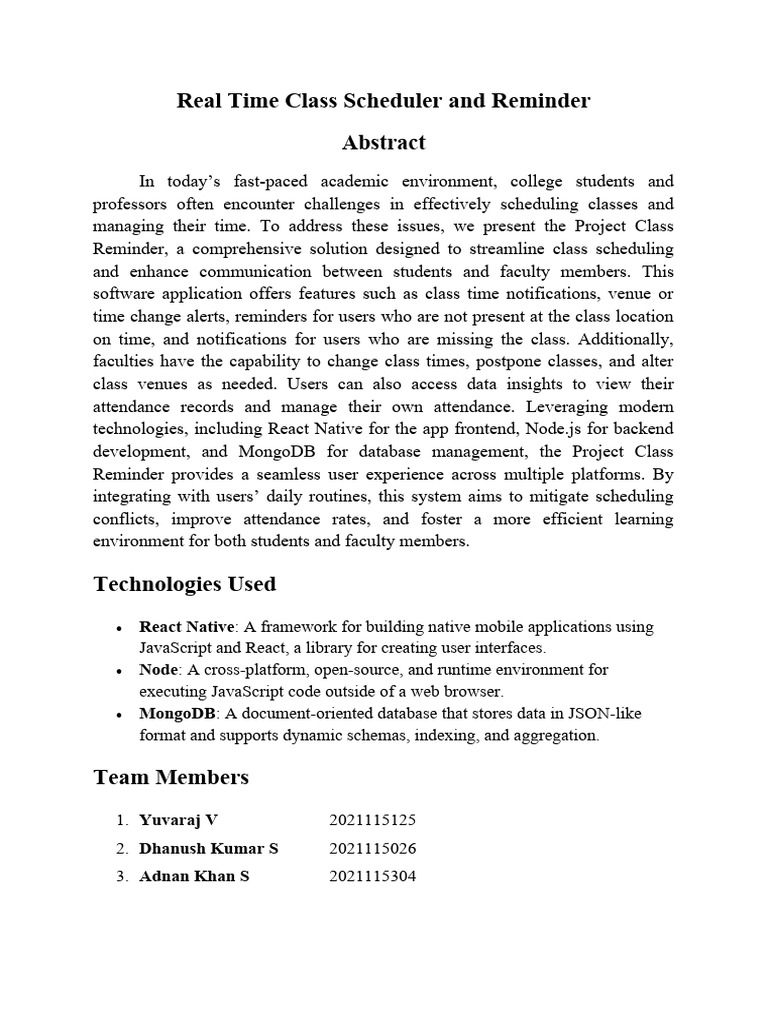 Real Time Class Scheduler and Reminder | PDF | Art | Technology & Engineering