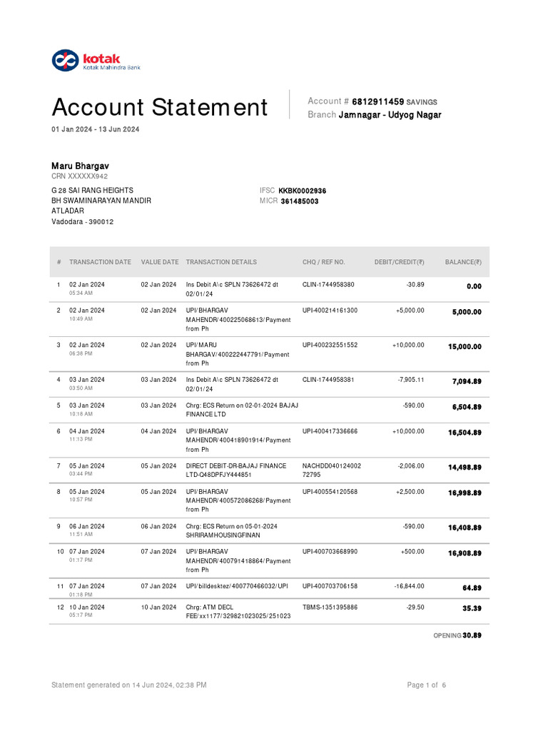 KM74369249 Statement | PDF | Payments | Debit Card