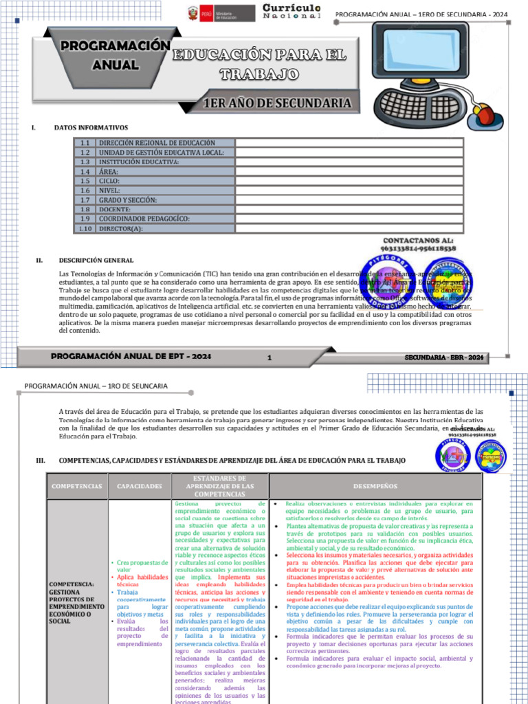 Programacion Anual 1 Ept 2024 - 1600 - PDF - Gdrive.vip | PDF