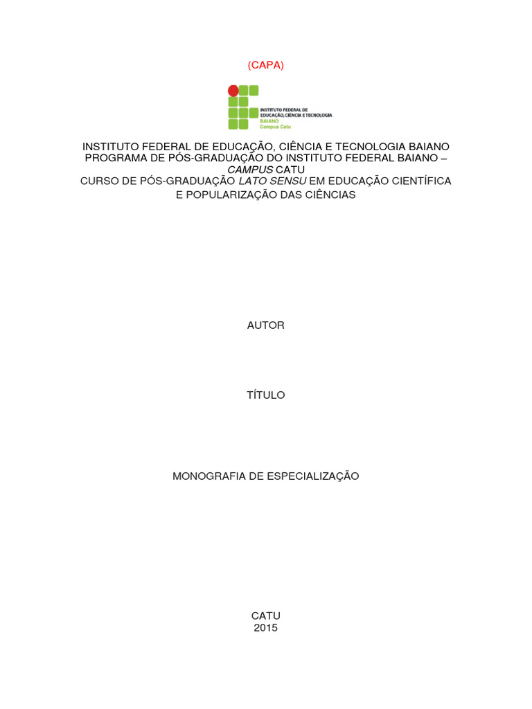 Modelo de Monografia | PDF | Pós-graduação | Caixa alta e caixa baixa