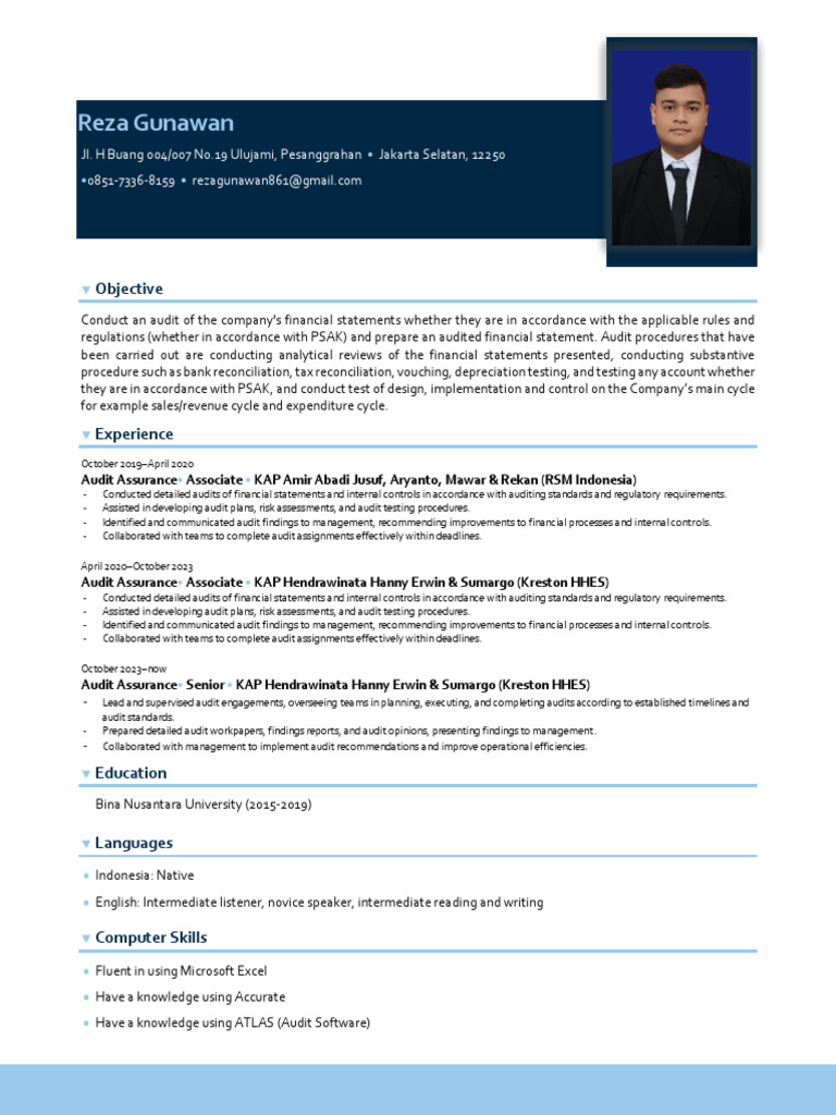 Curriculum Vitae - Reza Gunawan | PDF | Audit | Internal Control
