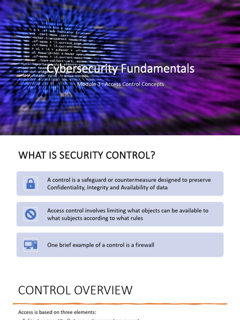 003 - Cybersecurity Fundamentals Access Control Concepts | PDF | Access Control | Computer ...