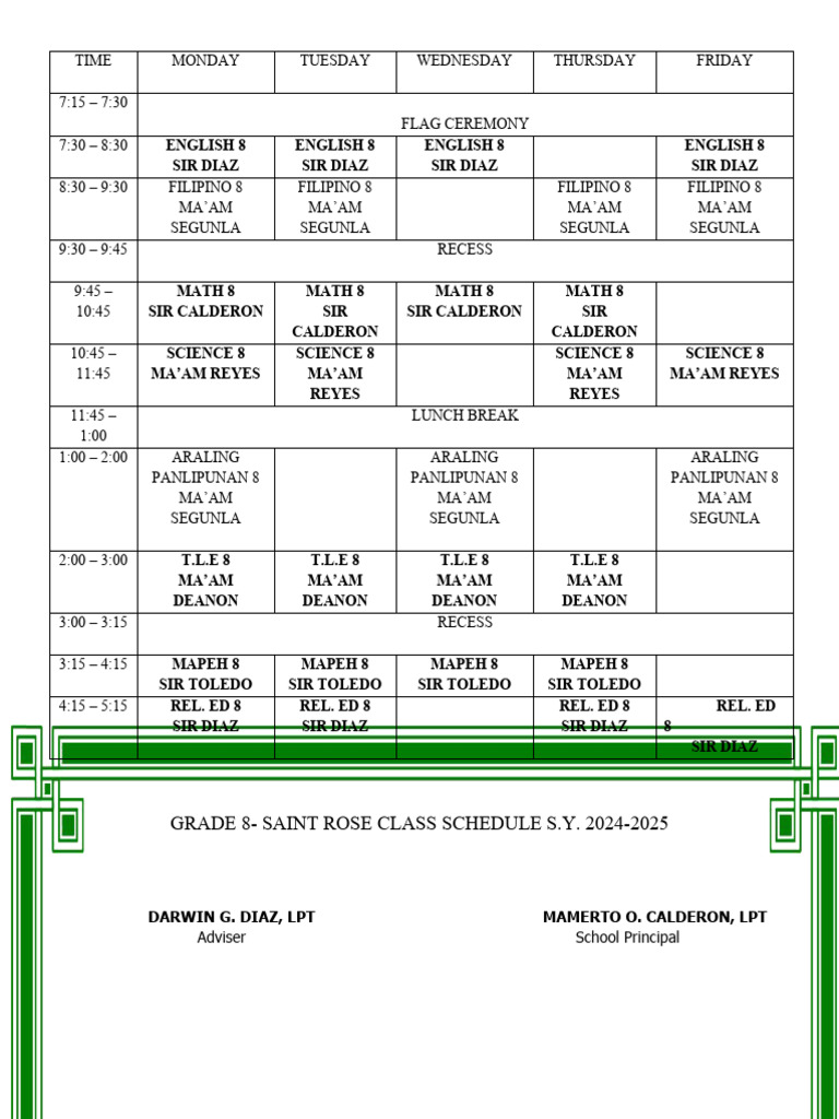 Class Schedule | PDF