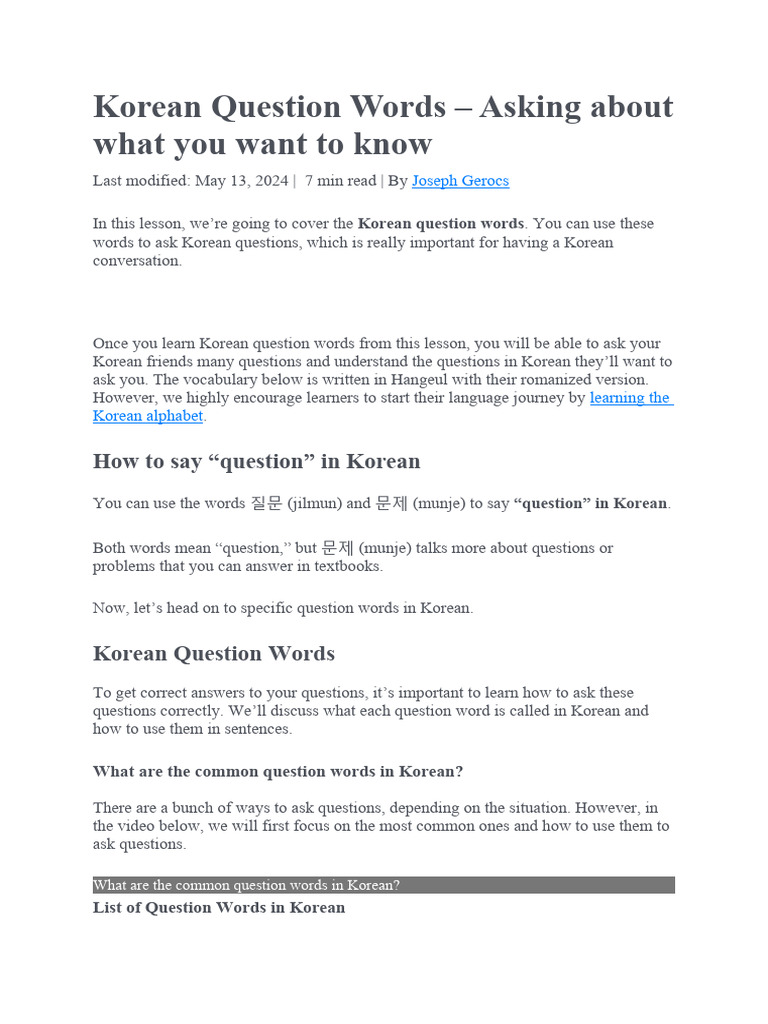 Korean Question Words | PDF | Question | Korean Language