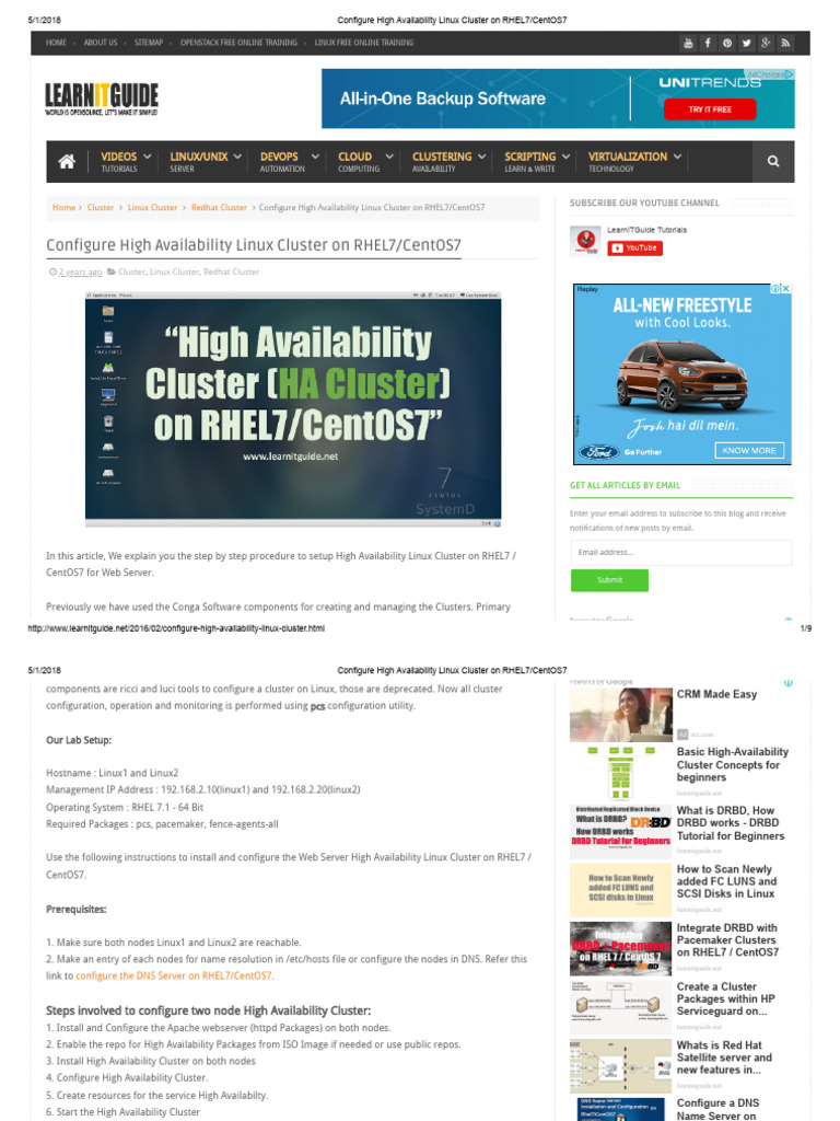 Configure High Availability Linux Cluster On RHEL7 - CentOS7 | PDF | Computer Cluster | Networking