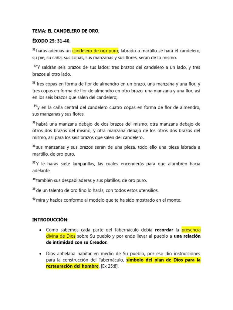 Significado del Candelero de Oro en Éxodo | PDF | Cristo (título ...