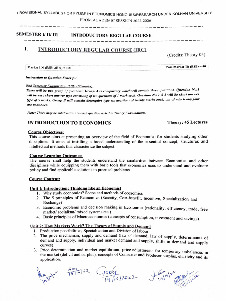 Eco - Semester I - II - III - IRC - Provisional Syllabus F - 221104 - 090002 Jks | PDF ...