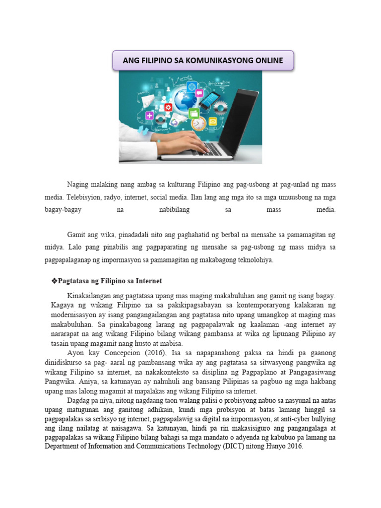Ang Filipino Sa Komunikasyong Online | PDF