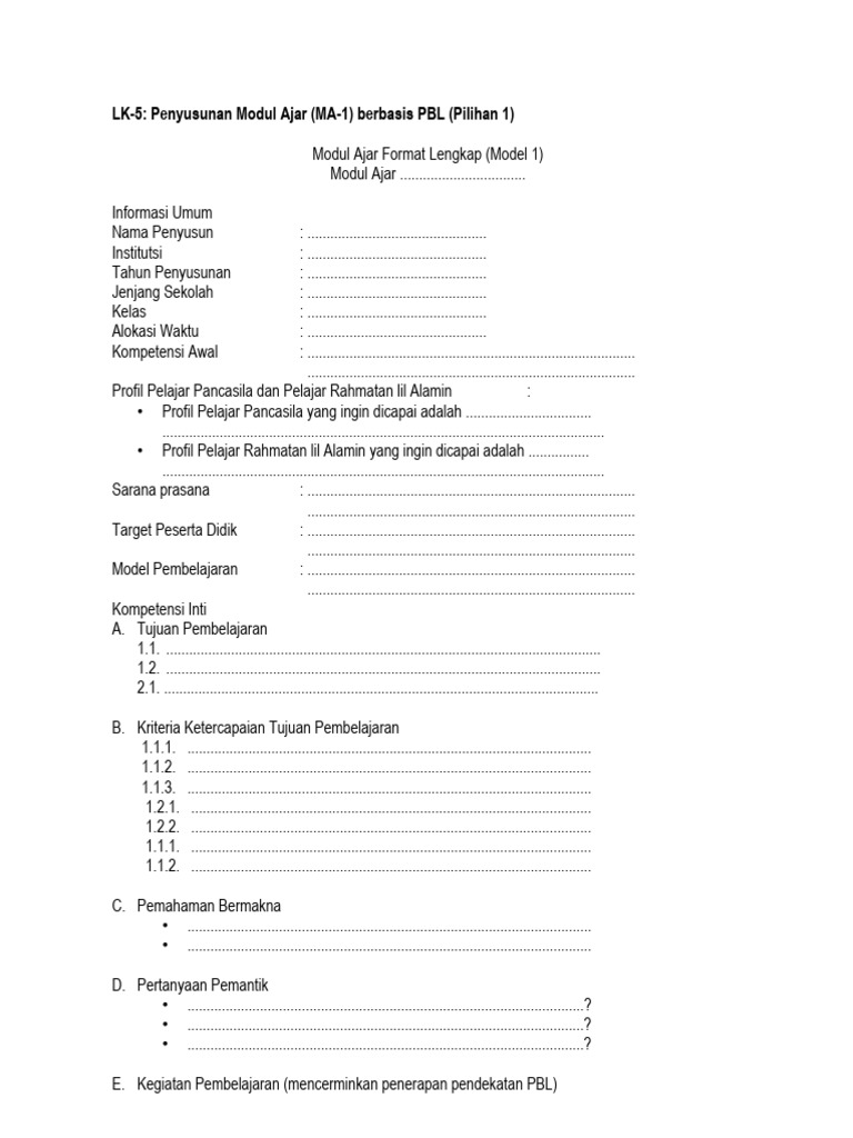 LK 05 Penyusunan Modul Ajar Berbasis PBL | PDF