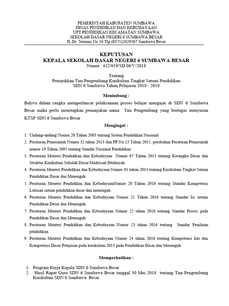 SK Tim Pengembang KTSP | PDF