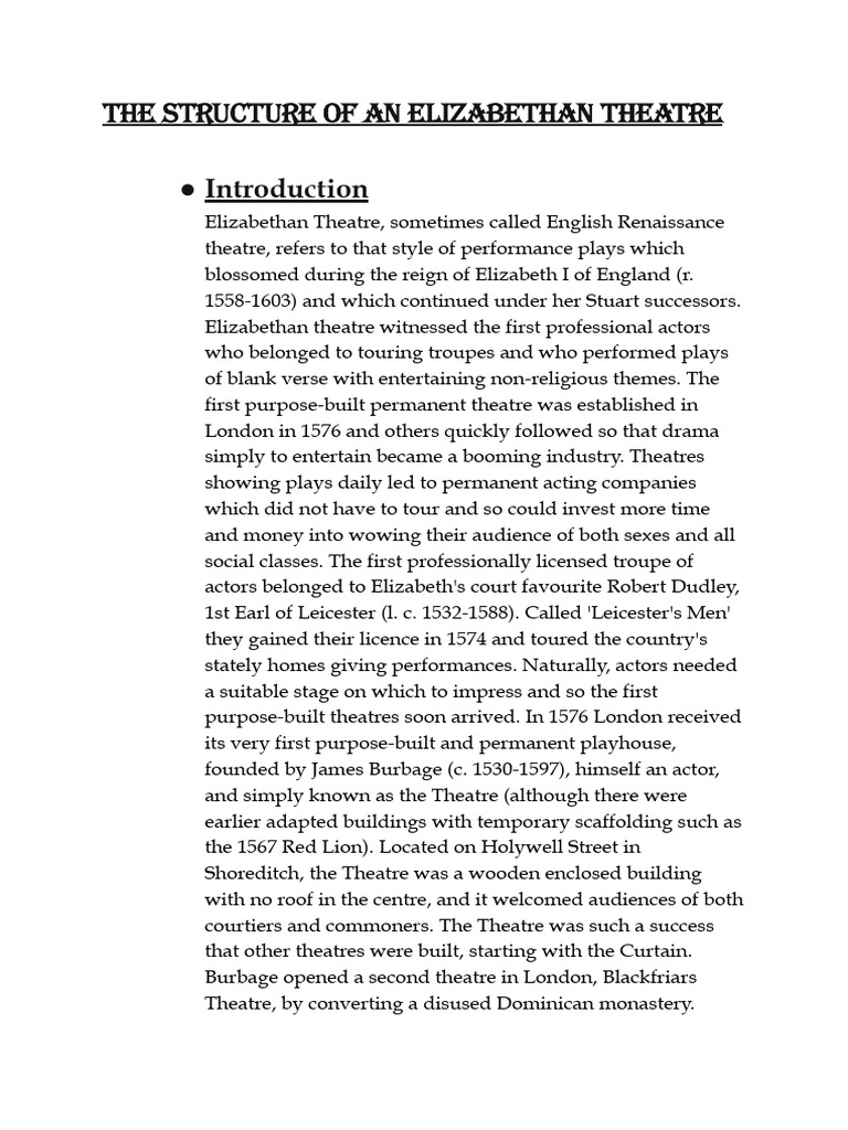 The Structure of An Elizabethan Theatre Paper 9 Unit 1 | PDF