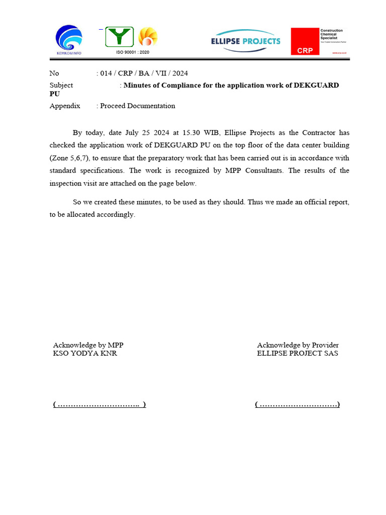 Berita Acara Pengecekan Area Pekerjaan Pengaplikasian DEKGUARD PU Ke 3 ...