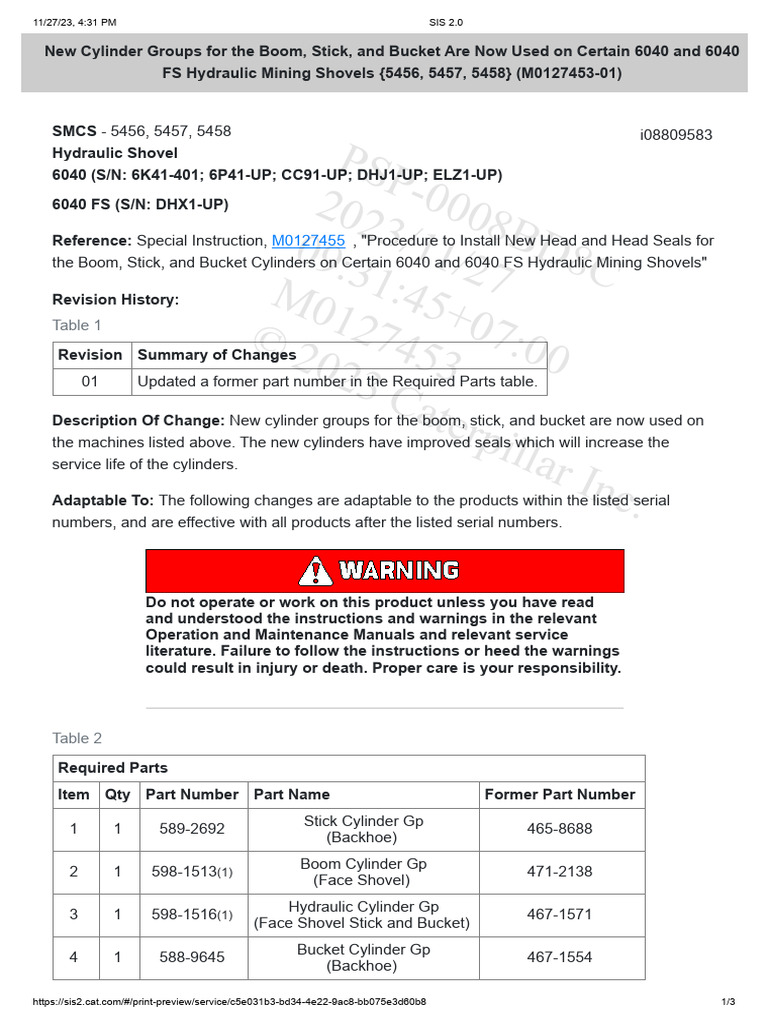 CAT 6040 FS New Cyl For The Boom, Stick, Bucket | PDF | Construction ...