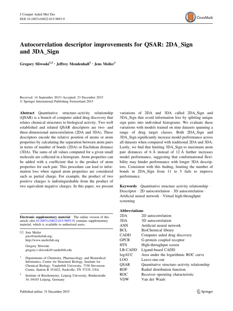 Autocorrelation Descriptor Improvements For QSAR - 2DA - Sign and 3DA ...