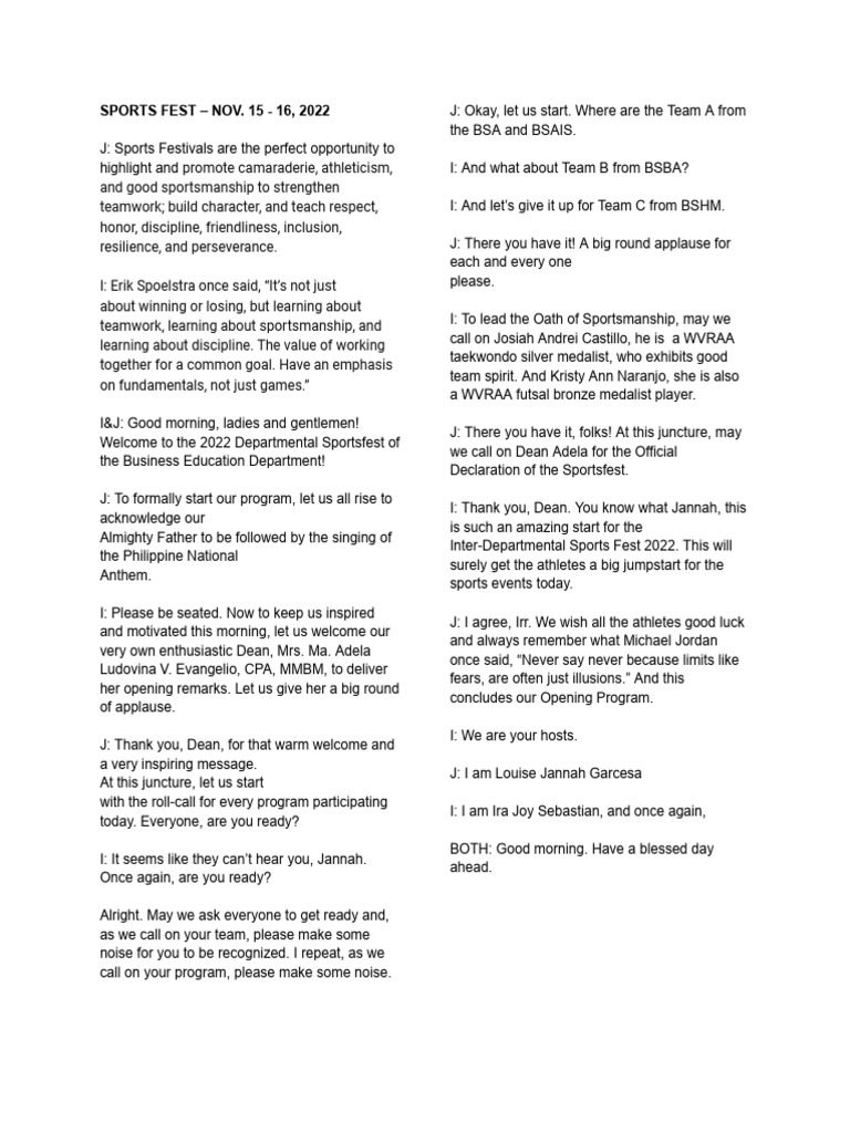 MC Script Sports Fest | PDF