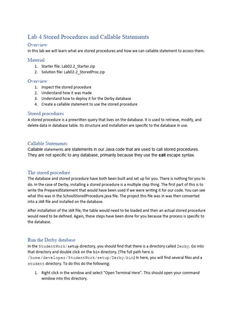 Azd T ANTL2w - K - gDWy9mQ - Lab 4 Stored Procedures - Callable Statements - Meta Data | PDF ...