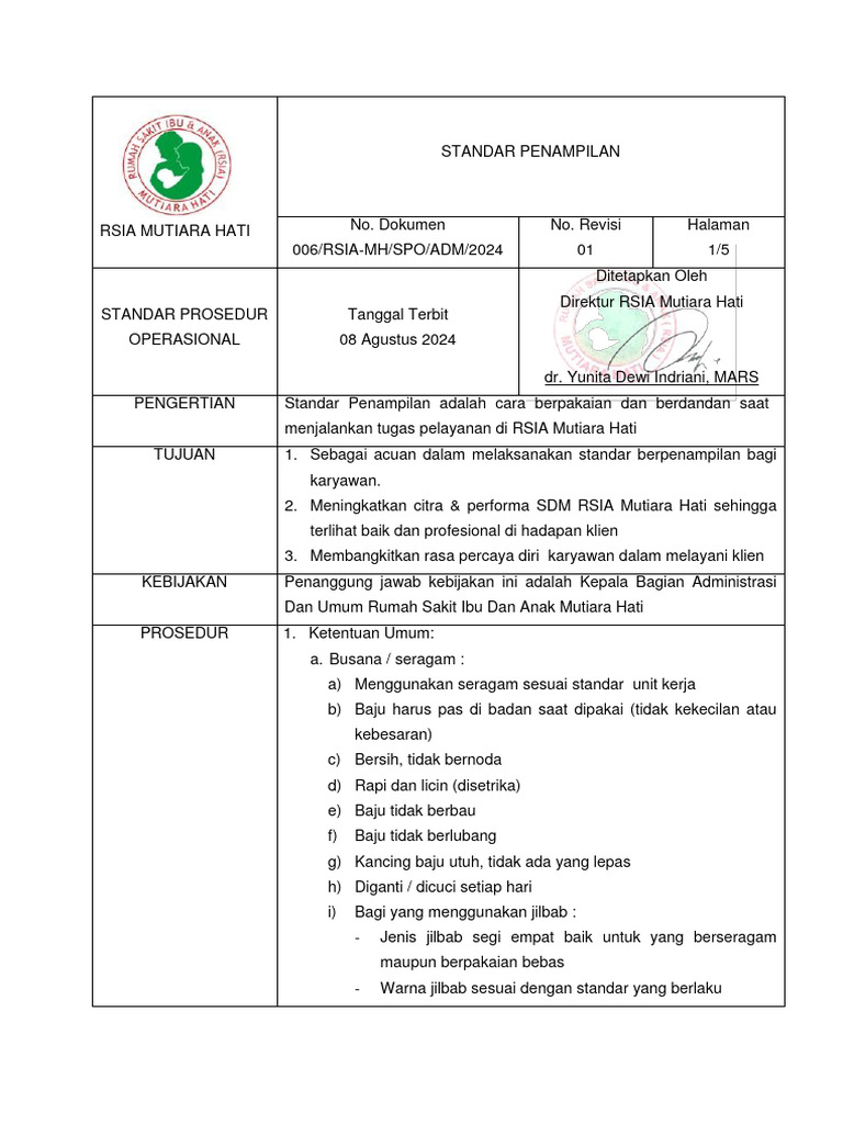 SOP Standar Penampilan | PDF