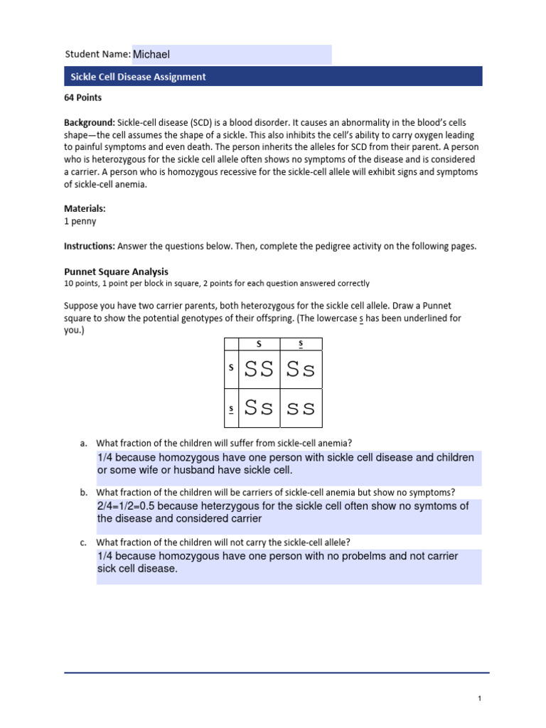 Sickle Cell Disease Genetics Assignment | PDF | Genotype | Zygosity
