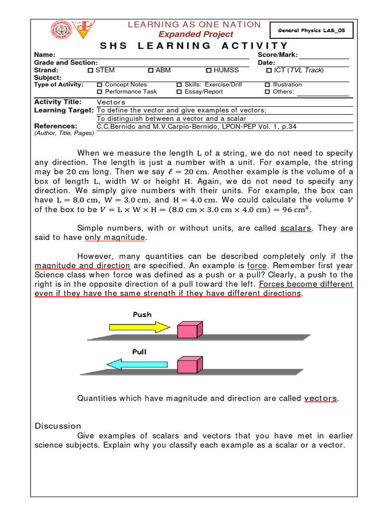 Gen Physics 1 LAS 5 Vectors | PDF