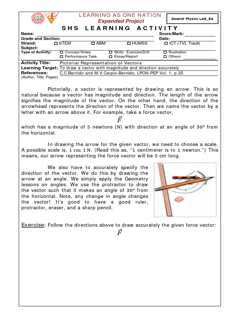 Gen Physics 1 LAS 5A Pictorial Representation of Vectors | PDF