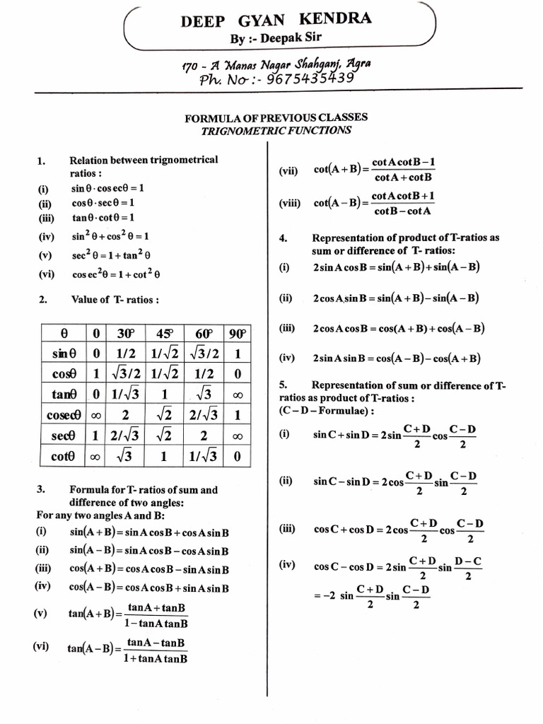 Formulas Sheet | PDF | Euclidean Geometry | Mathematics