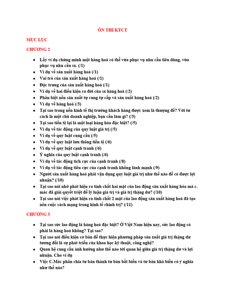 M C L C KTCT (Ôn Thi) | PDF