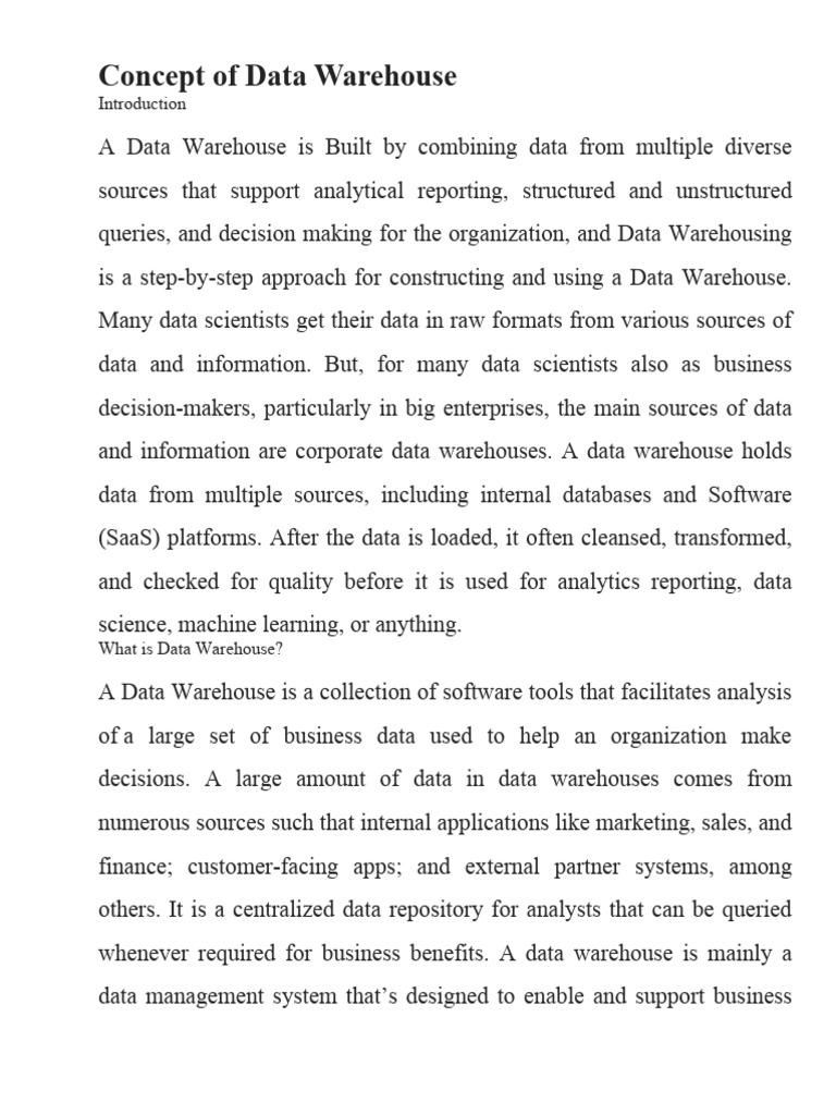 Concept of Data Warehouse | PDF | Data Warehouse | Business Intelligence