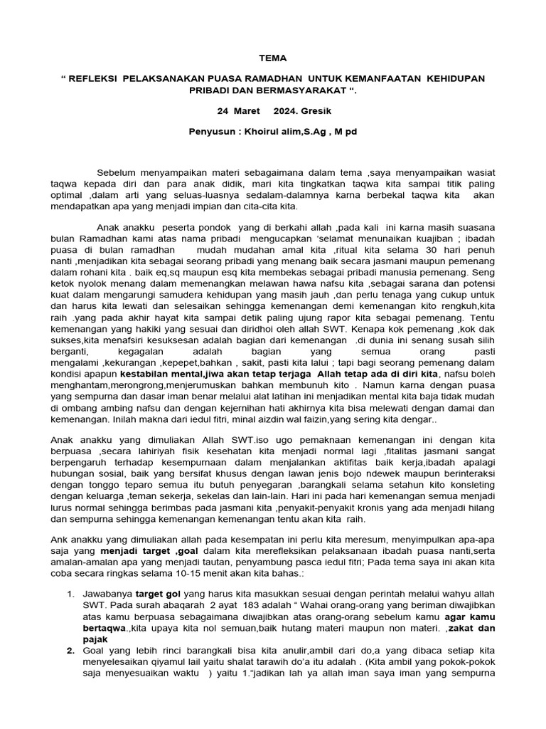 Materi Pengajian Ramadhan 2024 | PDF