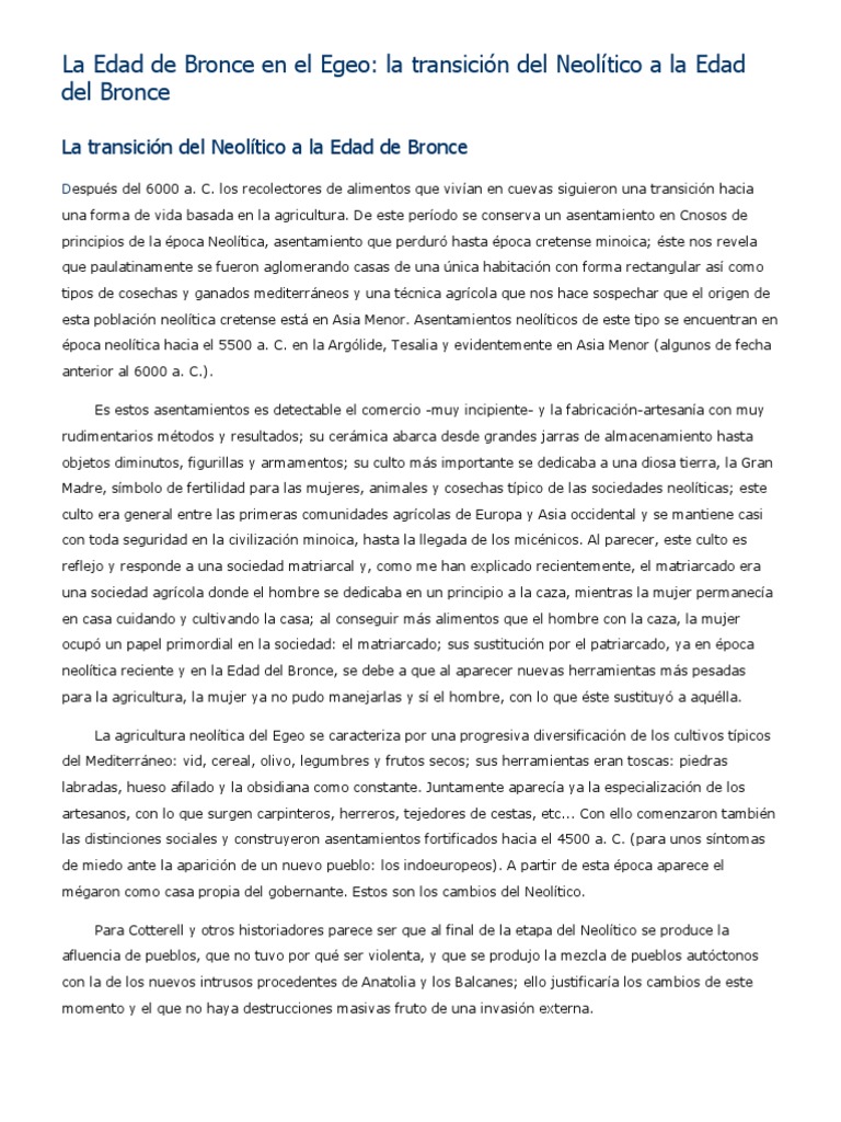 La Edad de Bronce en El Egeo | PDF | Edad de Bronce | Grecia micénica