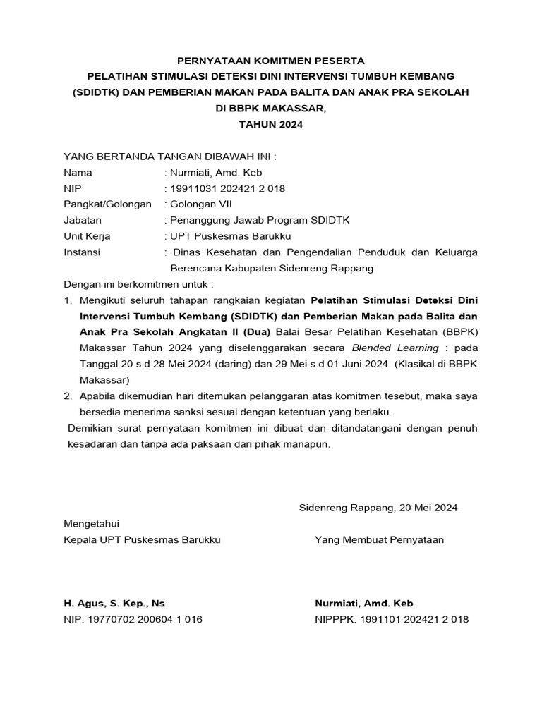 Format Pernyataan Komitmen | PDF