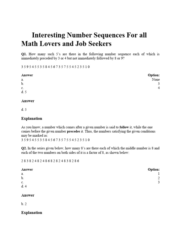 Interesting Number Sequences For All Math Lovers and Job Seekers | PDF | Mathematics | Arithmetic