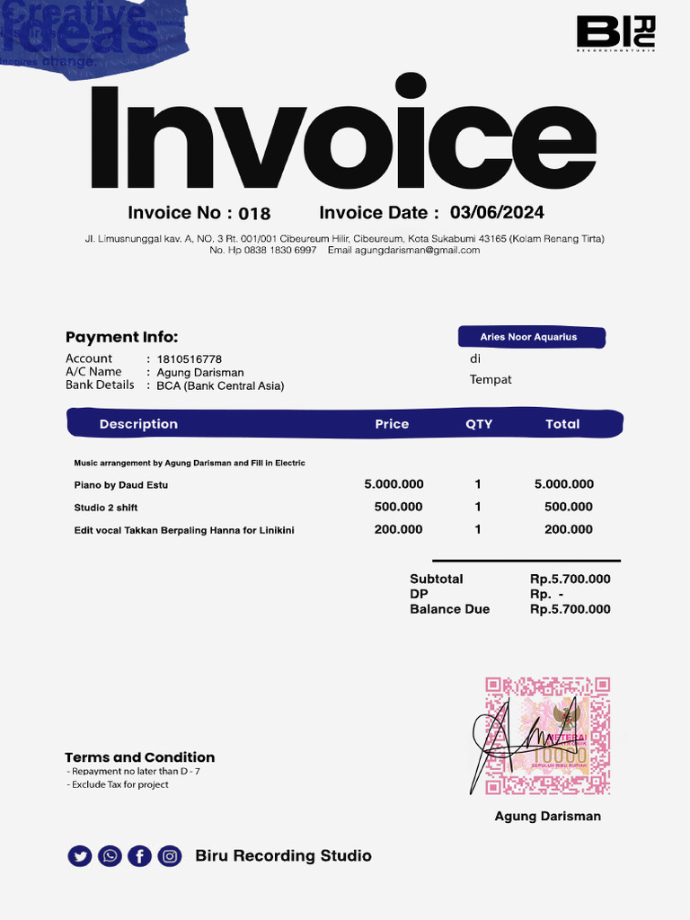 Invoice for Music Production Services | PDF