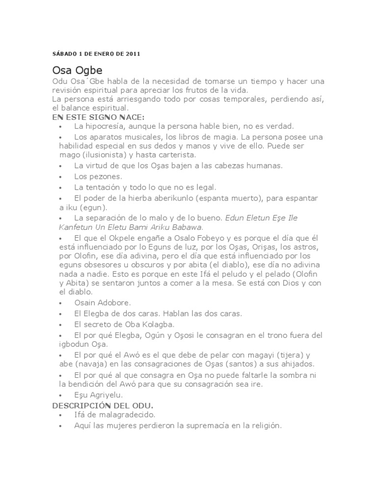 Osa Ogbe guía espiritual | PDF | Sexo | Religión y creencia