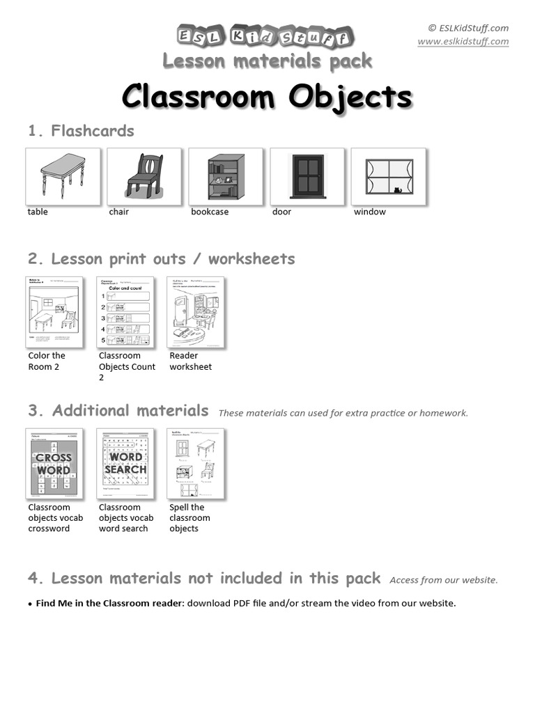 Classroom Objects Materials JDC | PDF | Puzzles | Word Puzzles