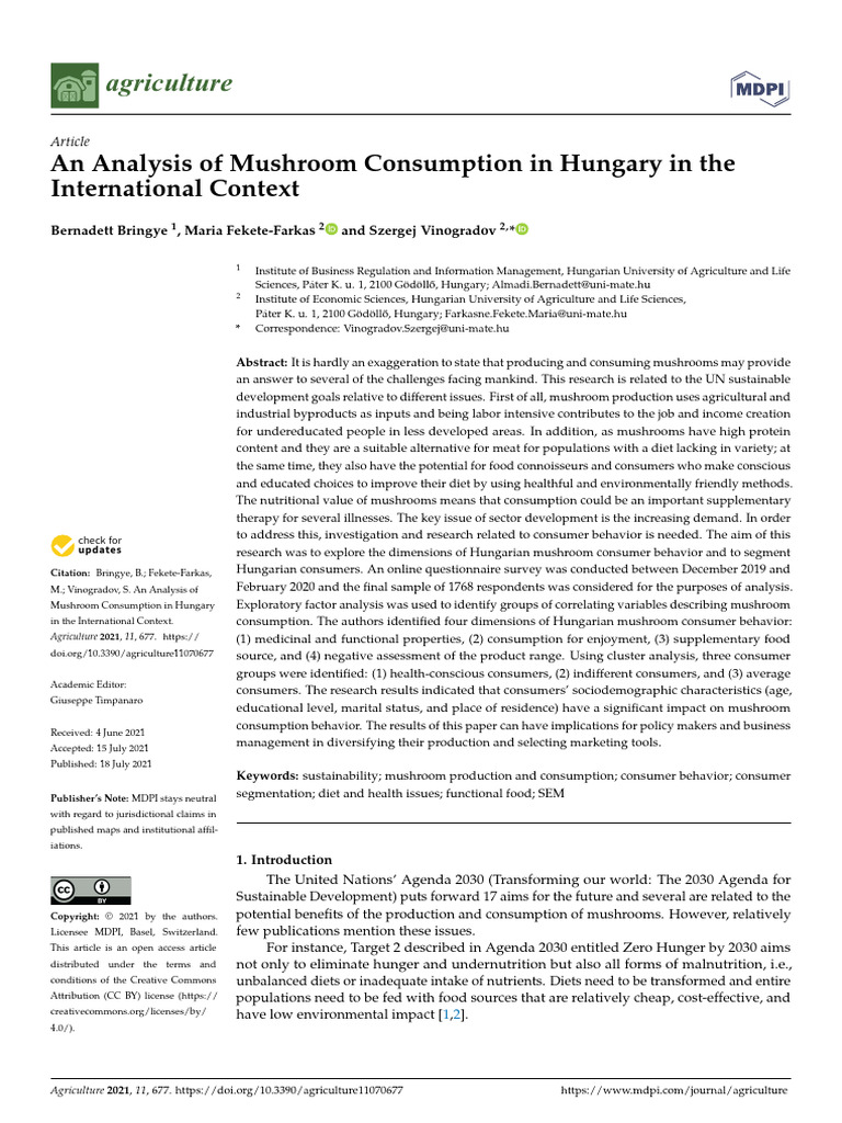 An Analysis of Mushroom Consumption in Hungary in The International ...