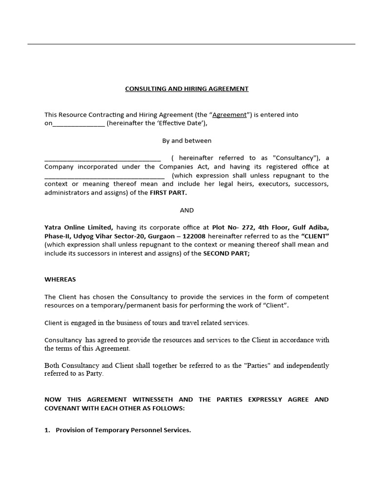CONSULTING AND HIRING AGREEMENT (Vendors Payroll) | PDF | Indemnity | Legal Liability