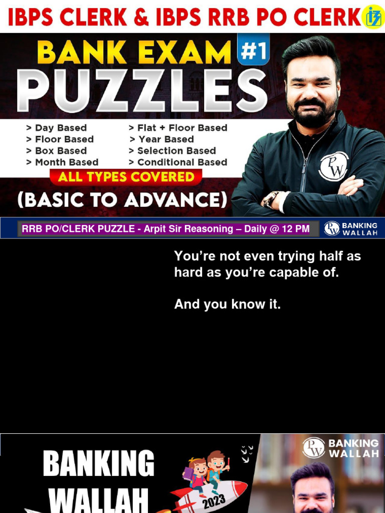 1000 PUZZLE SET - 1 CLERK LEVEL Arpit Sir Reasoning | PDF