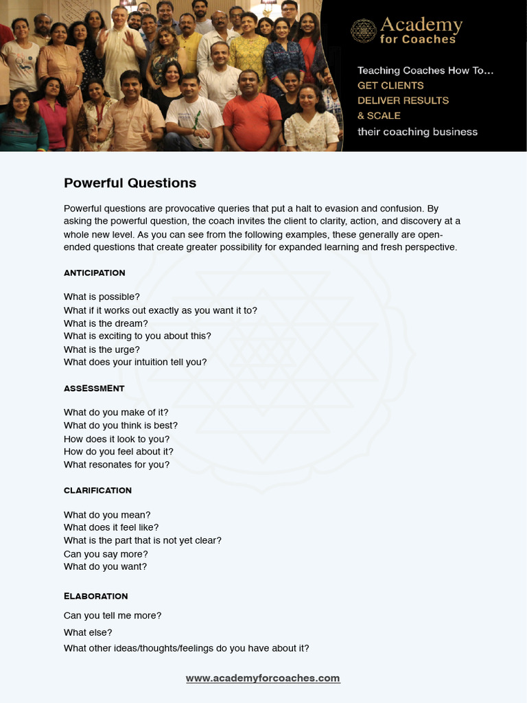 100 Powerful Coaching Questions | PDF | Cognition | Cognitive Science