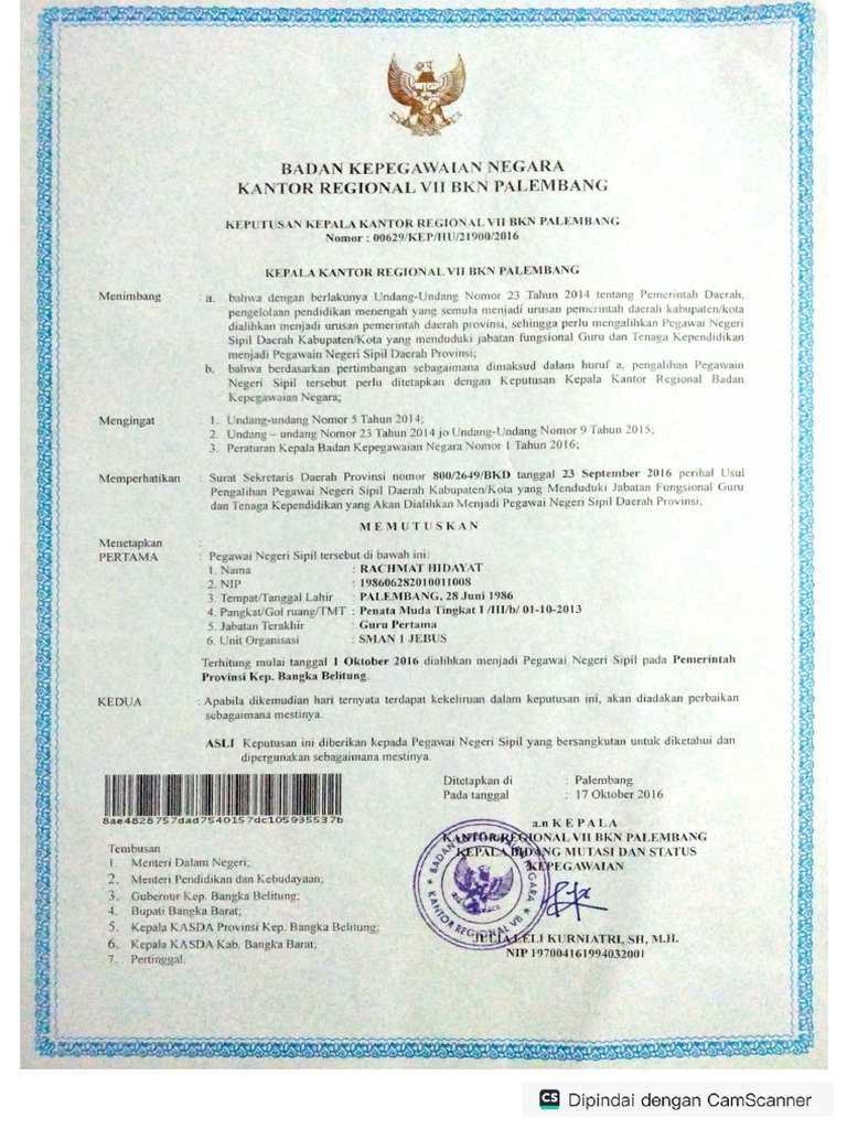 SK Stts Kepegawaian Provinsi | PDF